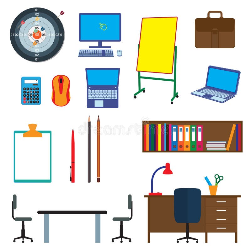 Office Items. Objects Office Interior Stock Vector - Illustration of ...