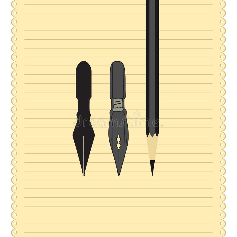 Office Items in Retro Style - Pen Pencil Paper Stock Vector ...