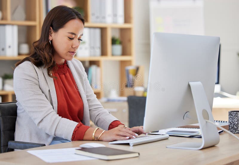 Office, Journalist or Woman Typing on Computer Working on Email or ...