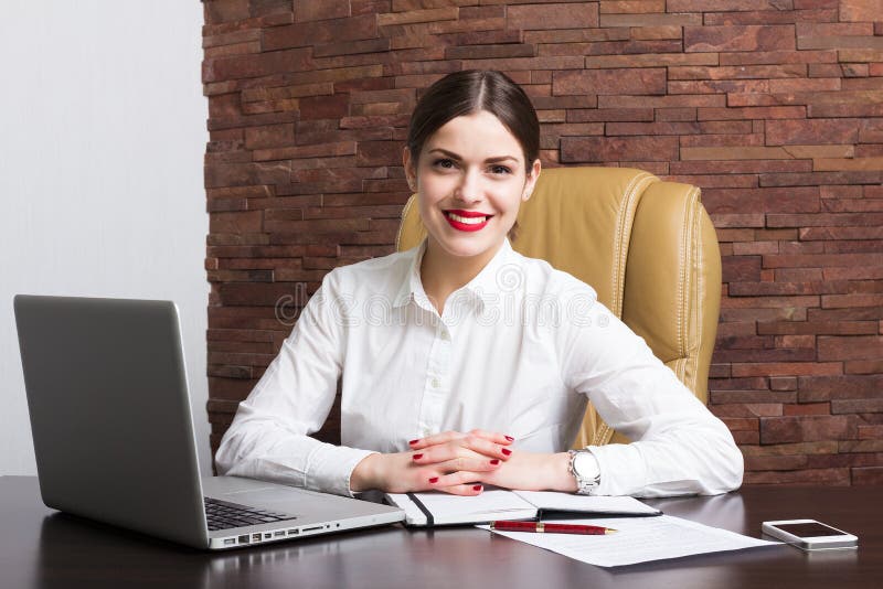 Office lady stock image. Image of notebook, phone, hands - 49818375