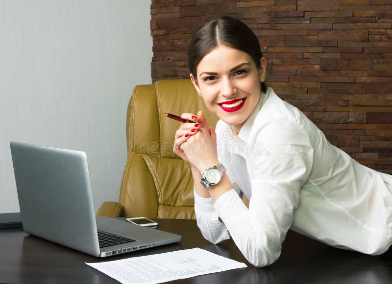 Office lady stock photo. Image of lady, desk, standing - 49818400