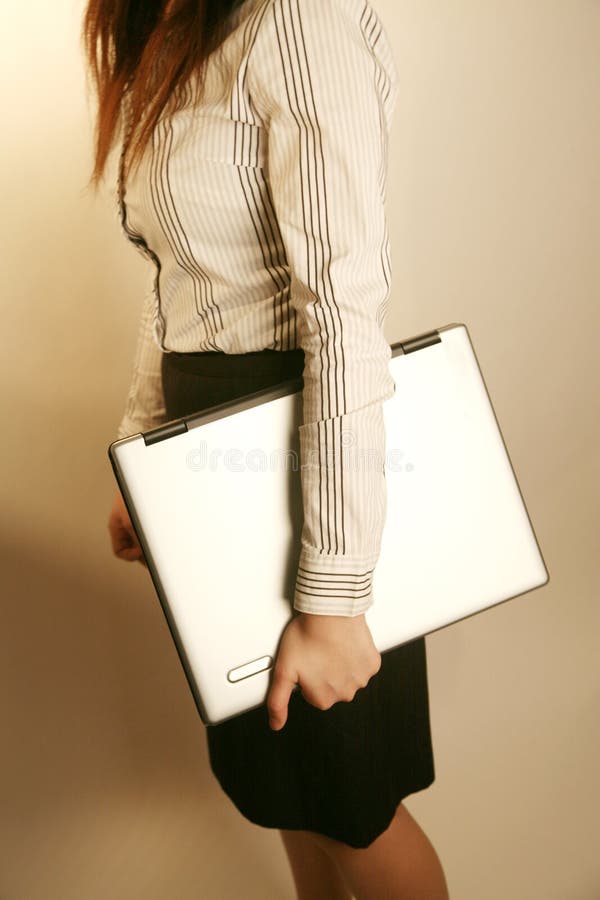 Office lady holding laptop stock image. Image of information - 2169985