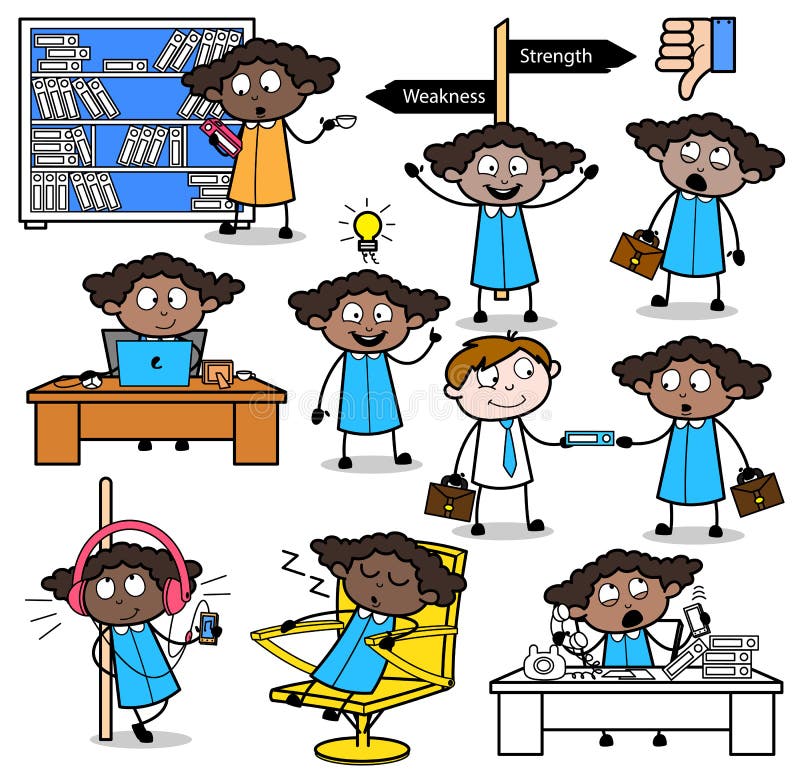 Office Lady - Set of Comic Worker Concepts Vector Illustrations Stock ...