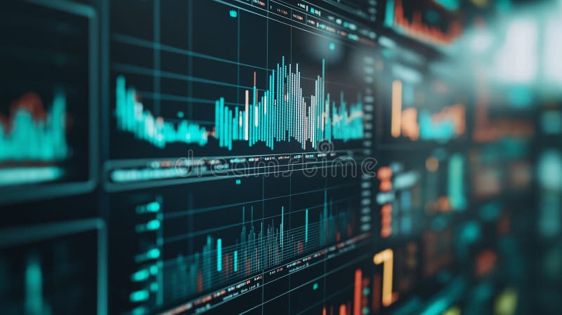 Office with a Large Digital Screen Displaying Complex Financial Data ...