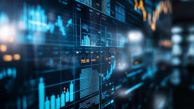 Office with a Large Digital Screen Displaying Complex Financial Data ...