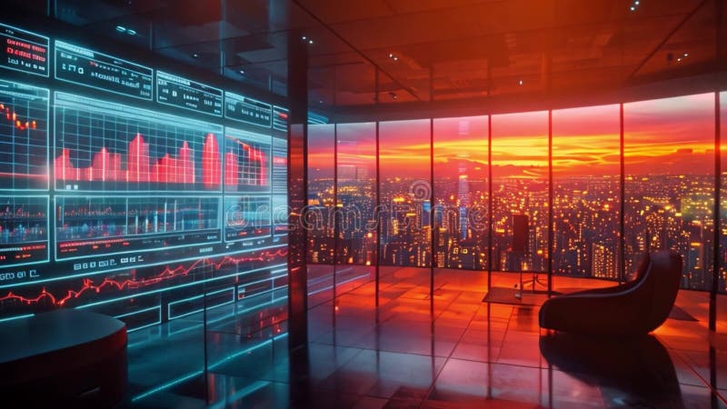 Cityscape View from Modern Office with Data Display Stock Video - Video ...