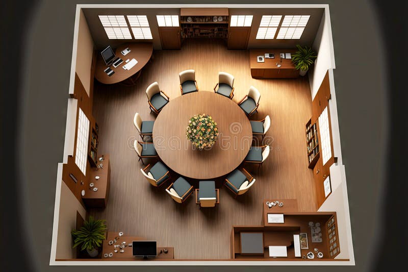 Office Layout with Comfortable Conference Table and Chairs Around it ...