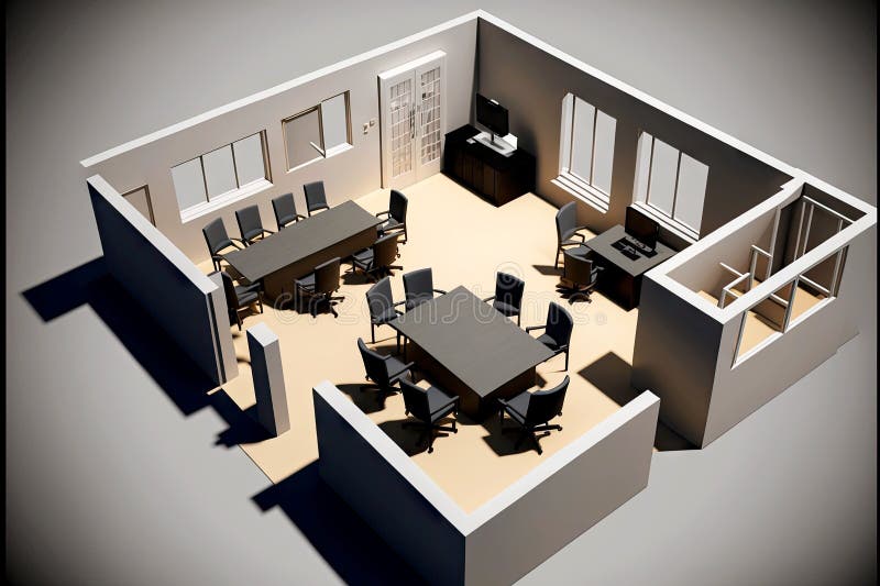 Office Layout with Comfortable Conference Table and Chairs Around it ...