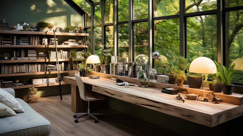 Office Library with Shelves for Books and a Stylish Counterto Stock ...