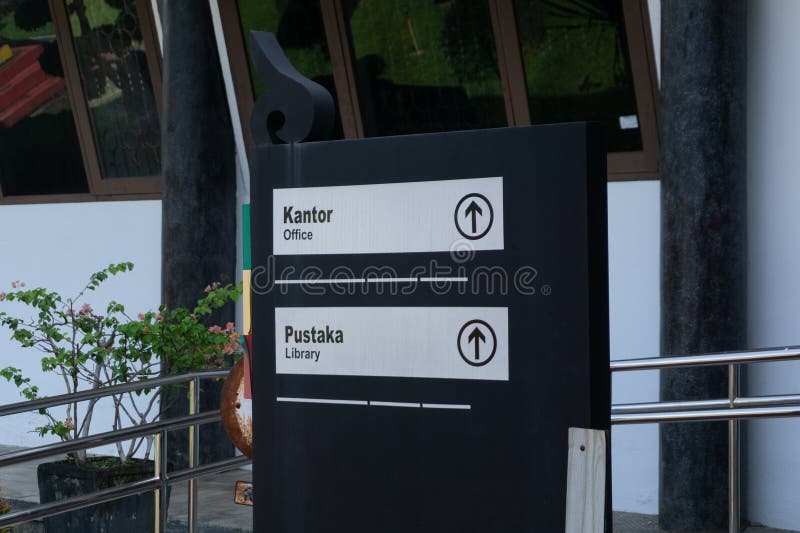 Office and Library Sign Way Wrote in Bahasa Stock Photo - Image of walk ...