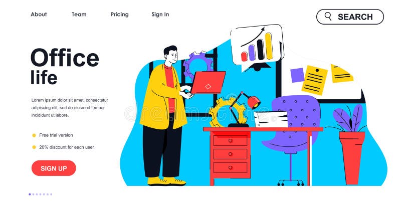 Office Life Concept for Landing Page Template. Manager Working and ...