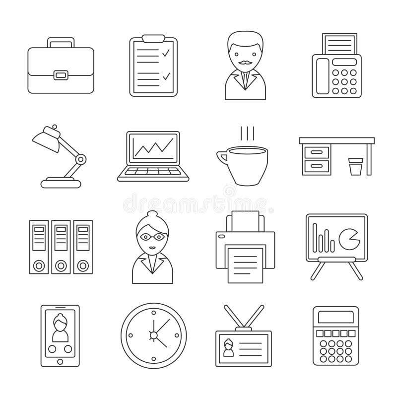 Office Line SIGNED Icon Set, Workspace Symbols Collection, Vector ...