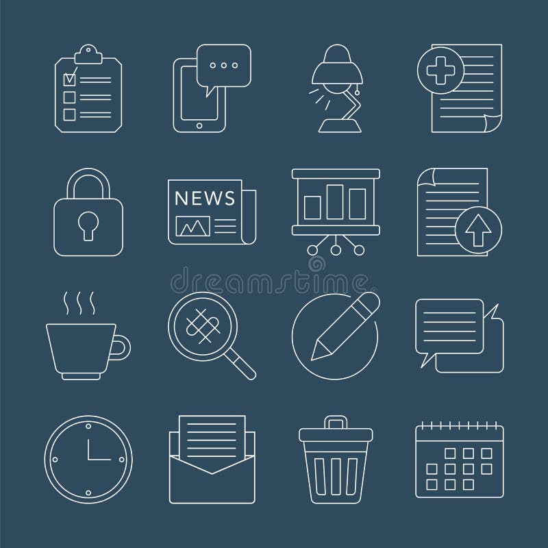 Office Line SIGNED Icon Set, Workspace Symbols Collection, Vector ...