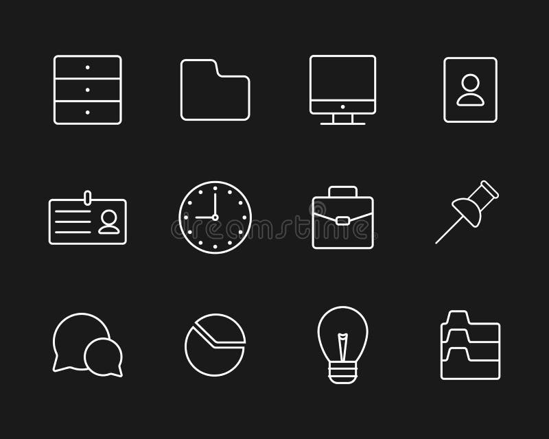Office Line Icons Set Vector Stock Vector - Illustration of paper, book ...