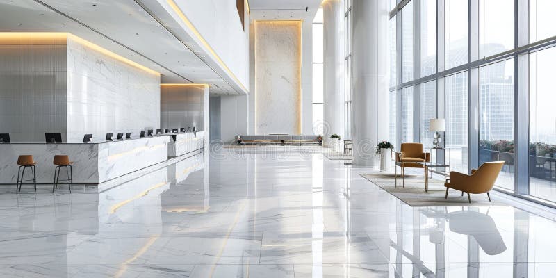 Luxurious, Spacious Office Lobby with High Ceilings and Natural ...