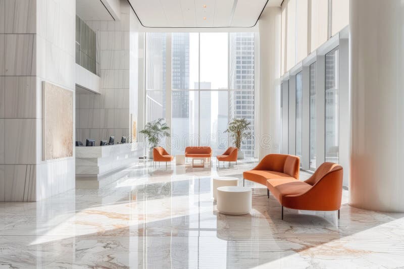 Luxurious, Spacious Office Lobby with High Ceilings and Natural ...