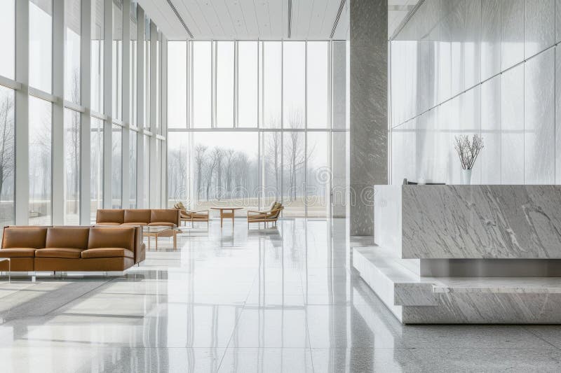 Luxurious, Spacious Office Lobby with High Ceilings and Natural ...