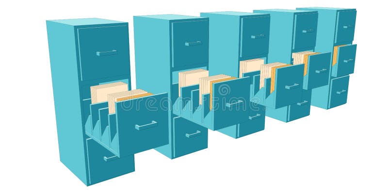 Office Lockers with Open Document Drawers Stock Illustration ...