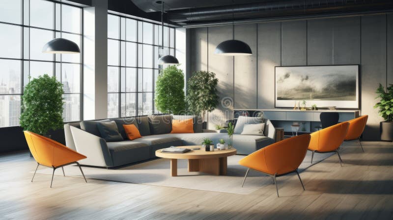 An Office Lounge with Comfortable Seating and a Modern Design Stock Illustration - Illustration ...
