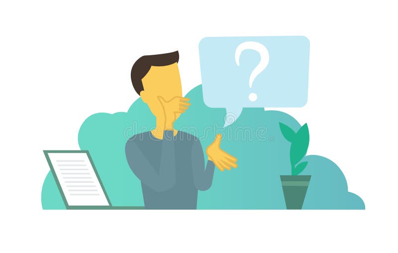 Office Man With Big Question Problem And Solution Search Think Stock Vector Illustration Of