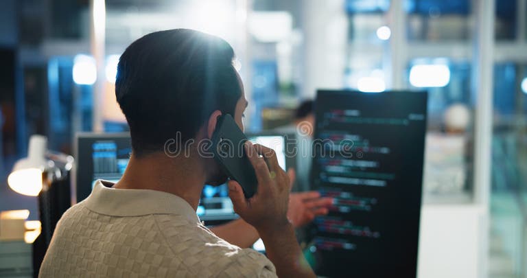 Office, Man and Developer with Computer Screen for Phone Call, Coding ...