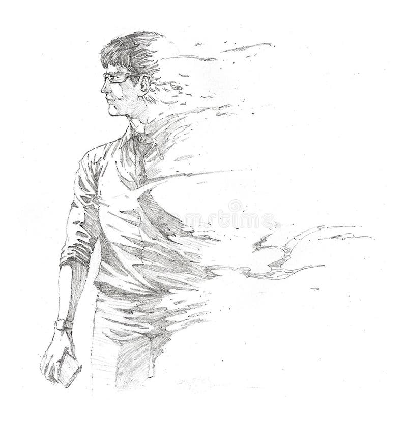 An Office Man is in Disappearing Effect on His Left Side Stock ...