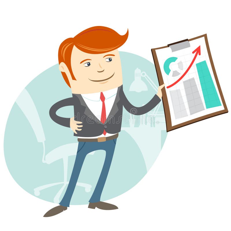 Office man showing a graph stock illustration. Illustration of design ...