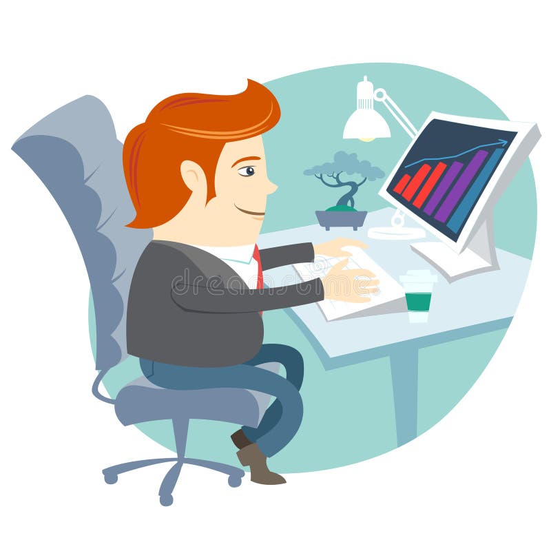 Office Man Sitting at His Working Desk Stock Vector - Illustration of ...