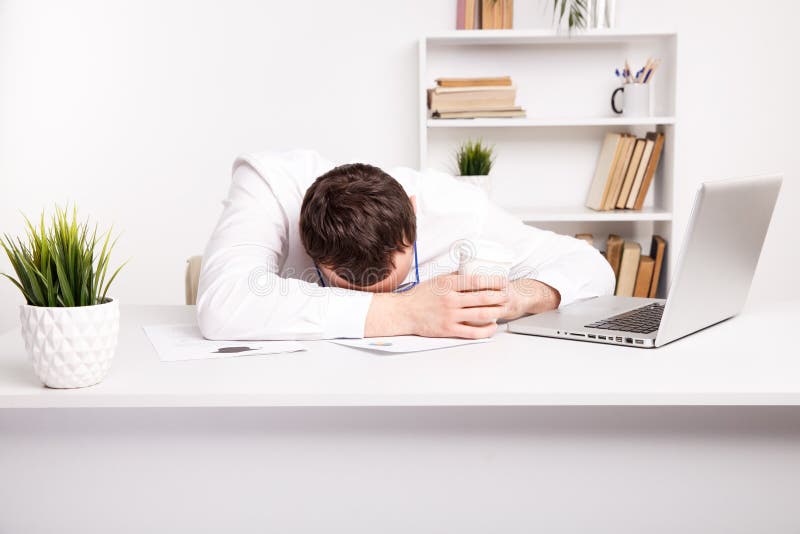 Office Man Sleeping while Working on the Computer. Stock Photo - Image ...