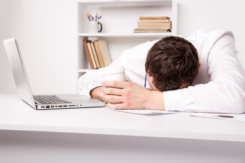 Office Man Sleeping while Working on the Computer. Stock Image - Image ...