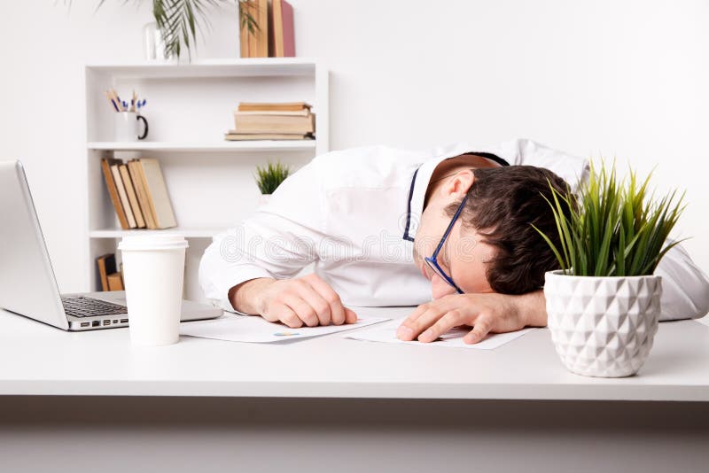 Office Man Sleeping while Working on the Computer. Stock Image - Image ...
