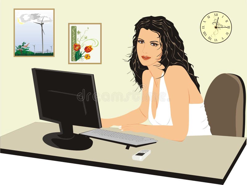 Office-manager Near a Computer Stock Vector - Illustration of pretty ...