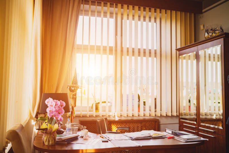 Manager Table With Desktop Computer And Business Notes Stock Image ...