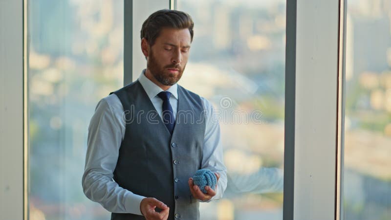 Office Manager Thinking Solution Looking Panoramic Window. Worried Man ...