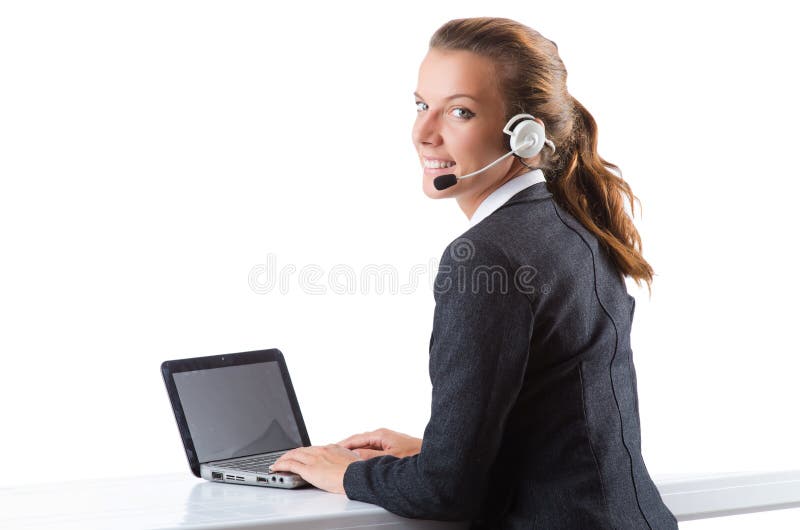 Office Manager Typing on Laptop Isolated on White Stock Image - Image ...