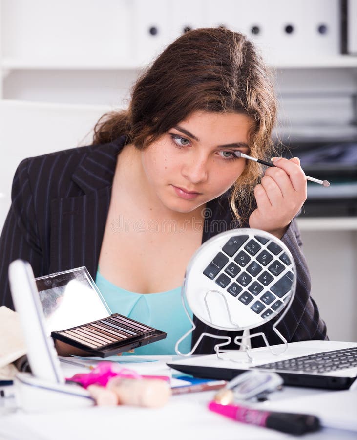 Office Manager Woman is Making Makeup before Meeting Stock Image ...