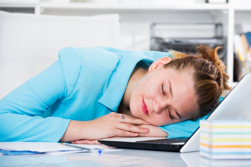 Office Manager Woman is Sleeping after Productive Day at Work Stock ...