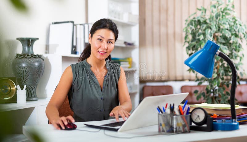 Office Manager Works with Documents and Laptop Stock Image - Image of ...