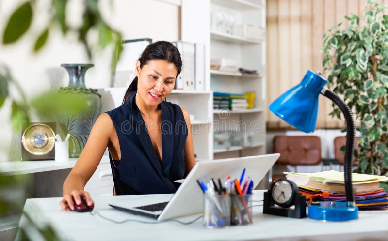 Office Manager Works with Documents and Laptop Stock Photo - Image of ...