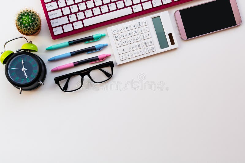 Office Materials Isolated on White Paper Background Stock Photo - Image ...