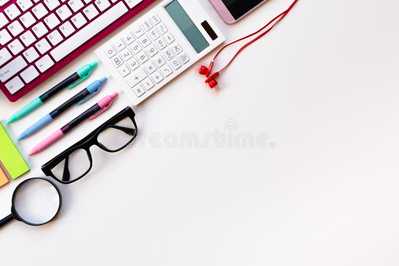 Office Materials Isolated on White Paper Background Stock Photo - Image ...
