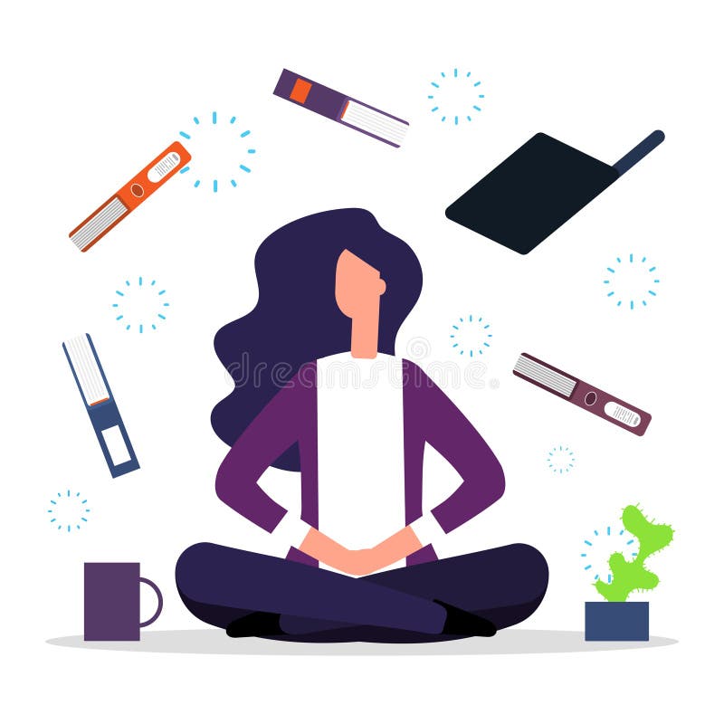 Office Meditation. Concentration at Workspace Vector Illustration Stock ...
