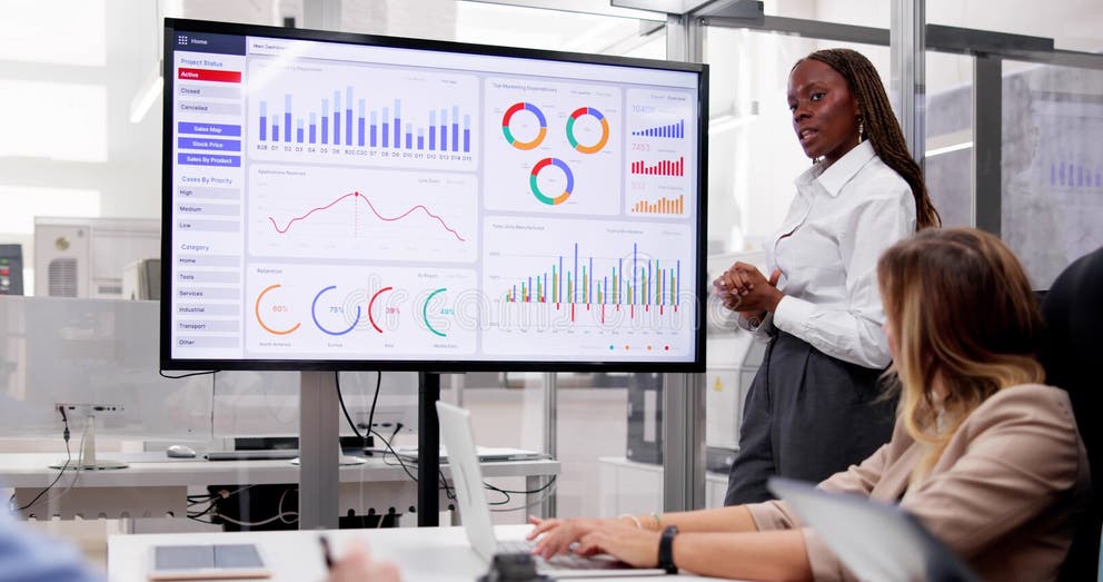 Office Meeting with Analytics on Screen Stock Photo - Image of meeting ...