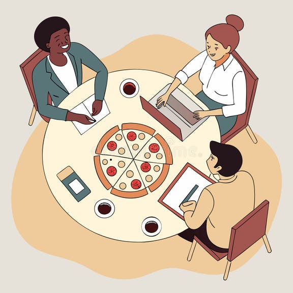 Office Meeting with Pizza and Coffee â€ Teamwork Vector Illustration ...
