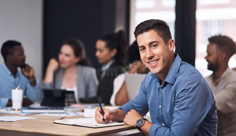Office, Meeting and Portrait of Man with Notebook for Development ...