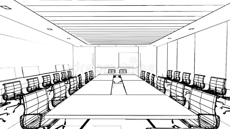 Office Meeting Room Line Drawing,3d Rendering Stock Vector ...