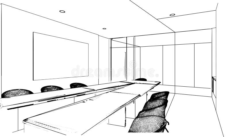 Office Meeting Room Line Drawing,3d Rendering Stock Vector ...