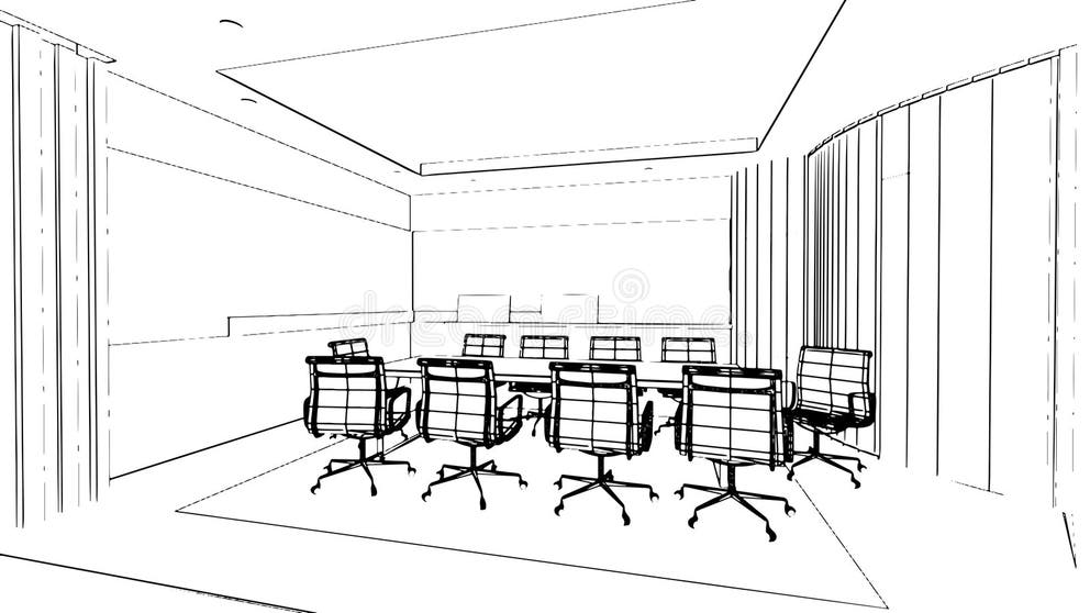 Office Meeting Room Line Drawing,3d Rendering Stock Vector ...