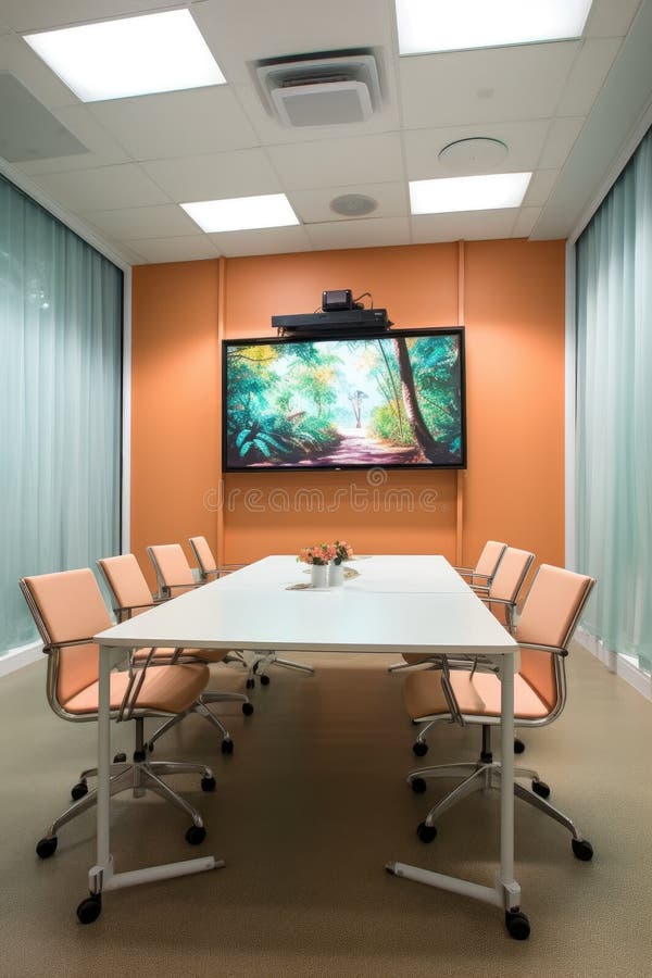 Office Meeting Room with Presentation Screen and Empty Chairs Stock ...