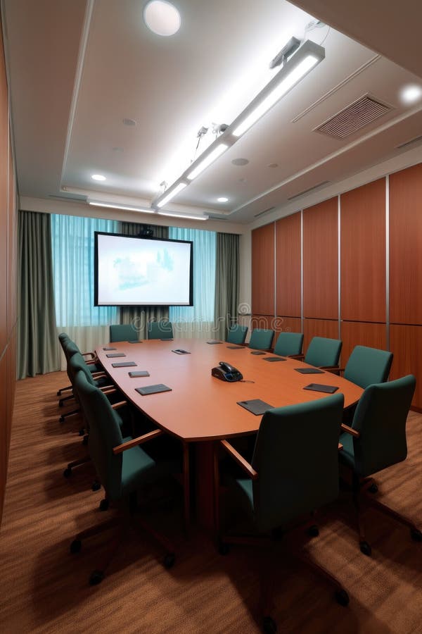 Office Meeting Room with Presentation Screen and Empty Chairs Stock ...